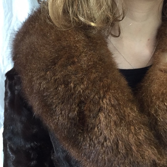 Jackets & Coats | Vintage Real Mink Fur Coat Real Fur Collar Brown ...